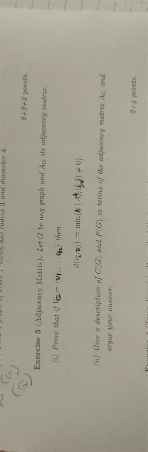 2 2 2 points exercise 3 adjacency matrix let g be