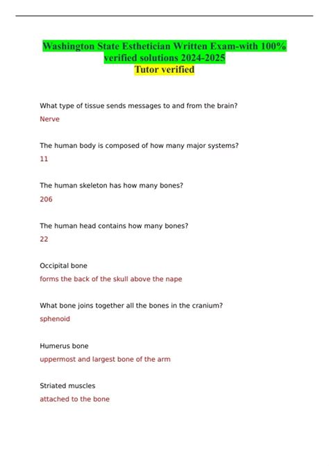 Washington State Esthetician Written Exam With 100 Verified Solutions Washington State