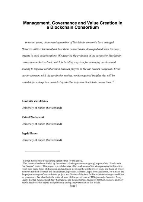 Pdf Management Governance And Value Creation In A Blockchain Consortium