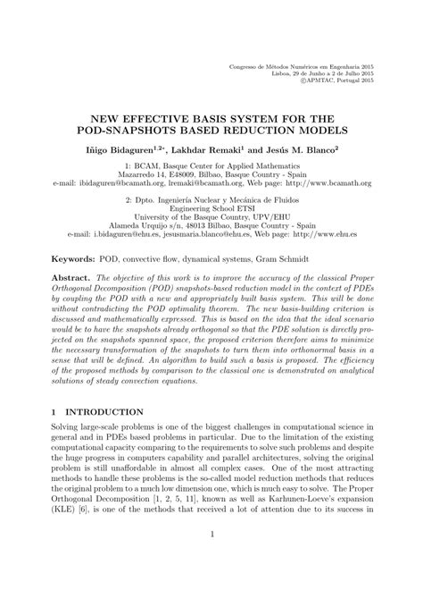 Pdf New Effective Basis System For The Pod Snapshots Based Reduction Models