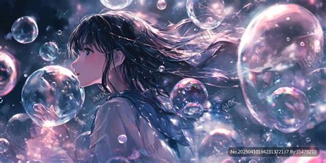Ai创作图梦幻 少女 泡泡 浪漫 光影 唯美 发丝 氛围 梦幻风 星空 飘动 幻想 唯美风 艺术 灵动 昵图网