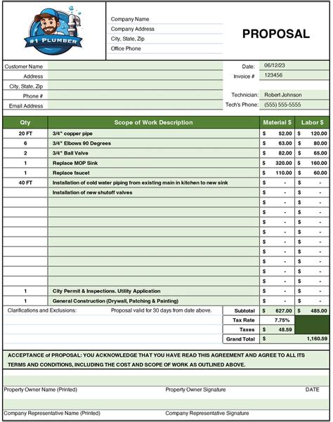 Plumbing Estimate Proposal Template In Excel Plumbing Contractor Quote Form Plumbing Bid Form