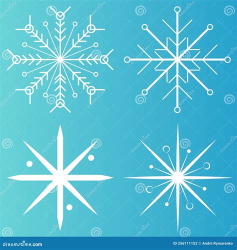 White Snowflake Icons Collection In Line Style Isolated On Blue Background New Year Design