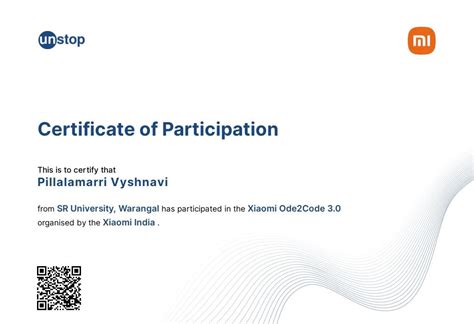 Vyshnavi Pillalamarri On Linkedin Certificate Of Participation