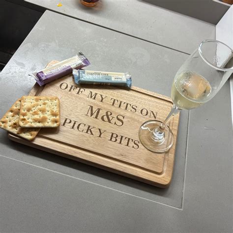Off My Tits On Mands Picky Bits Engraved Chopping Cheese Board Viral