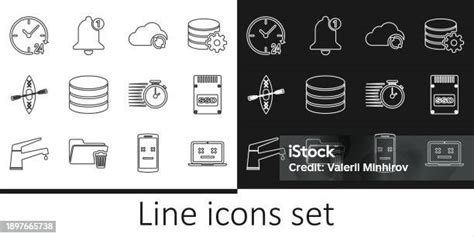 라인 데드 노트북 Ssd 카드 클라우드 동기화 새로 고침 데이터베이스 카약 및 패들 시계 24 시간 스톱워치 및 벨 아이콘을