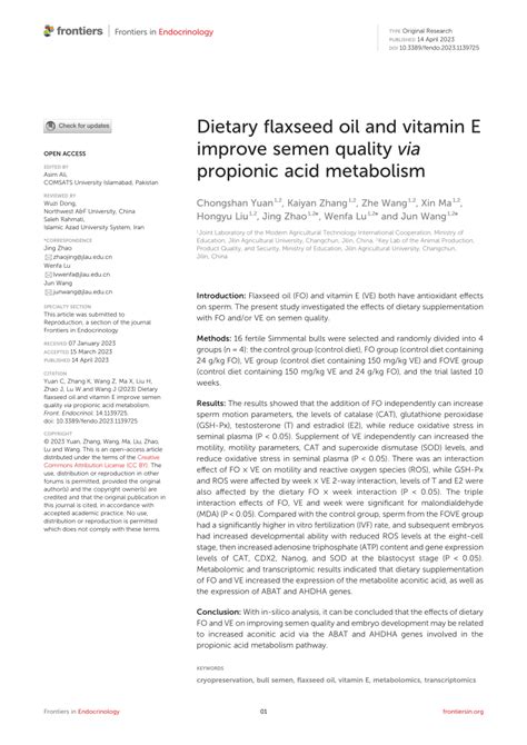 Pdf Dietary Flaxseed Oil And Vitamin E Improve Semen Quality Via Propionic Acid Metabolism