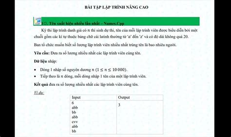 BÀi TẬp LẬp TrÌnh NÂng Cao 213 Tên Xuất Hiện Nhiều Lần Nhất Namescpp Kỳ Thi Lập Trình Danh