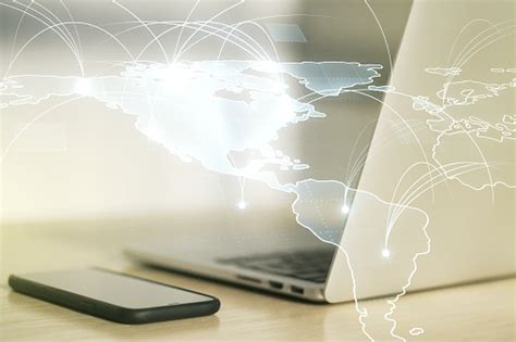 컴퓨터 배경 빅 데이터 및 블록 체인 개념에 대한 연결을 갖춘 추상적 인 디지털 세계지도의 이중 노출 0명에 대한 스톡 사진 및 기타 이미지 Istock