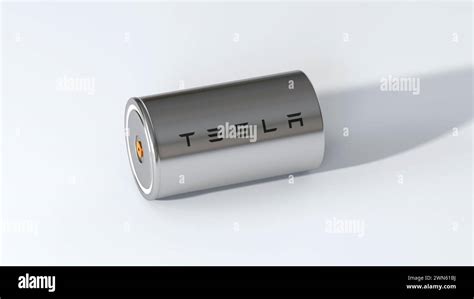 One Lithium Ion 4680 Tesla Battery With Logo One High Capacity Accumulator Tables Cell Energy