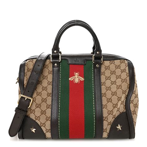 Gucci Monogram Vintage Web Medium Webby Bee Boston Dark Brown 1801592