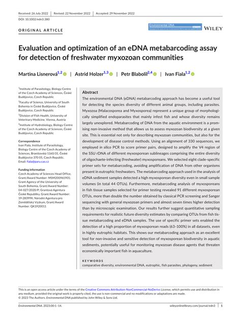pdf evaluation and optimization of an edna metabarcoding assay for