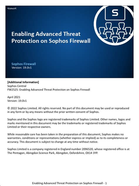 Fw2525 19 0v1 Enabling Advanced Threat Protection On Sophos Firewall Pdf Firewall Computing