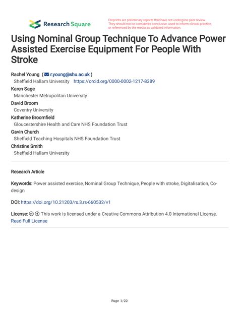 Pdf Using Nominal Group Technique To Advance Power Assisted Exercise