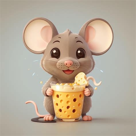 Premium Photo Cute Mouse Drinking Boba Milk Tea With Cheese Cartoon Vector Icon Illustration