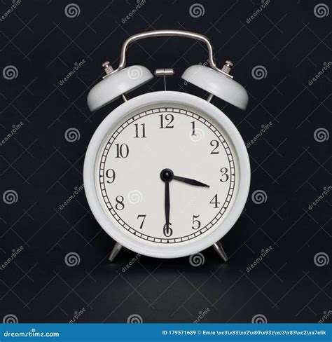 Old Style Alarm Clock Black And White It`s Half Past Three Stock