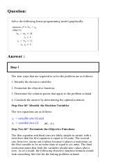 Exam449.pdf - Question: Solve the following linear programming model graphically: Answer : The ...