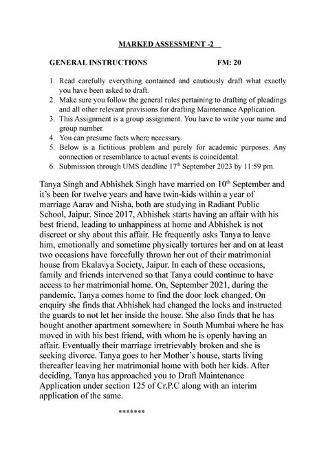 Maintenance Assignment Marked Assessment General Instructions Fm