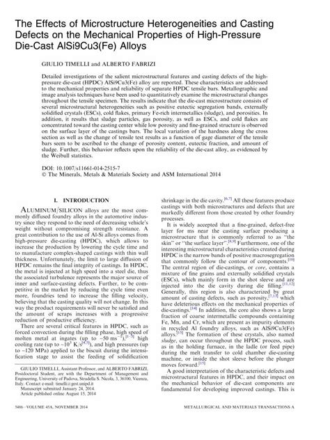 (PDF) The Effects of Microstructure Heterogeneities and Casting Defects on the Mechanical ...