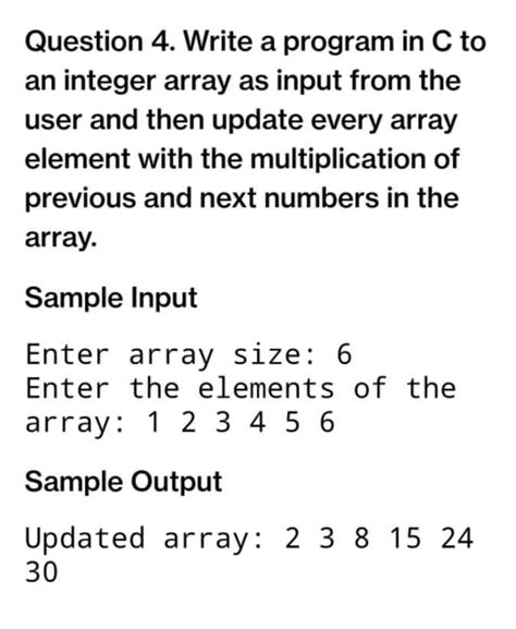 solved question 4 write a program in c to an integer array