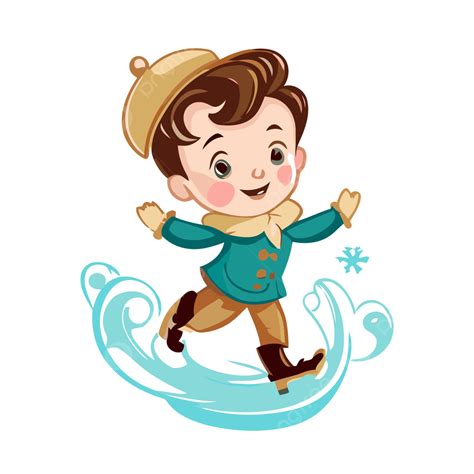 피겨 스케이팅 선수 벡터 막대기로 파도 위에서 스케이트를 타는 귀여운 만화 소년의 애니메이션 클립 아트 이미지 상표 클립 아트 Png 일러스트 및 벡터 에 대한 무료