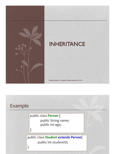 Inheritance Material From Dr Snyders Lecture Notes For Cs 211 Pdf