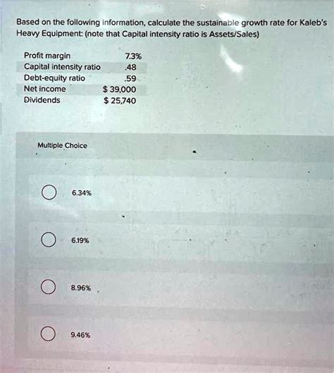solved based on the following information calculate the sustainable