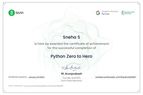 My Python Zero To Hero Course By Guvi Geek Networks Sneha S Posted On