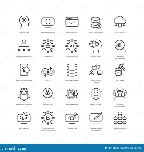 Outline Style Ui Icons Hard Technical Skill Collection Vector Black Linear Icon Illustration