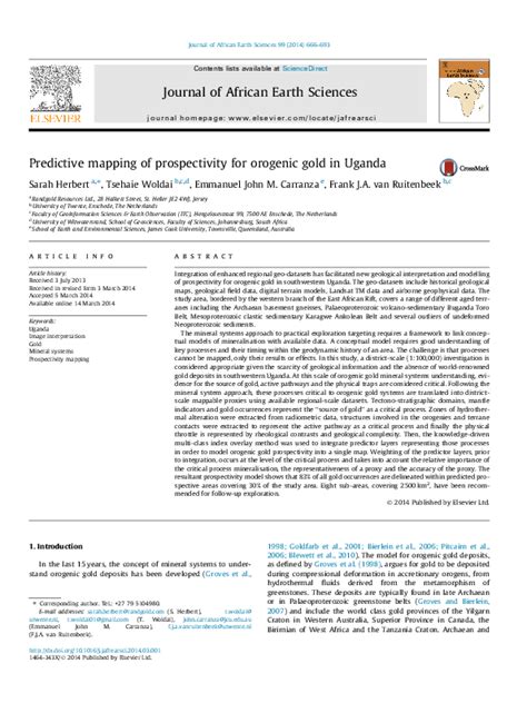 Pdf Predictive Mapping Of Prospectivity For Orogenic Gold In Uganda