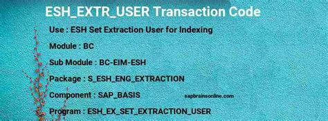 esh extr user sap tcode for esh set extraction user for indexing