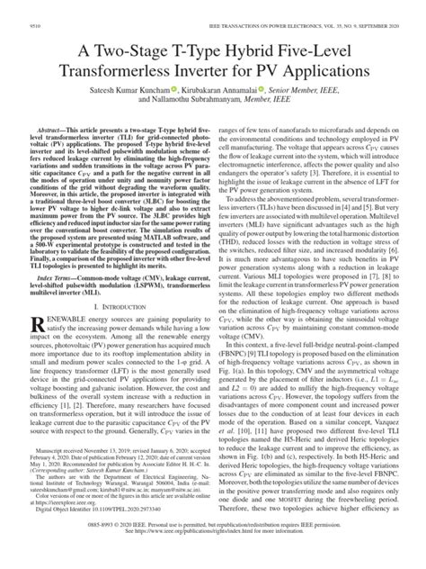 A Two Stage T Type Hybrid Five Level Transformerless Inverter For Pv