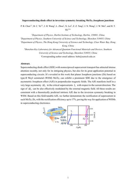 Pdf Superconducting Diode Effect In Inversion Symmetry Breaking Mote2 Josephson Junctions