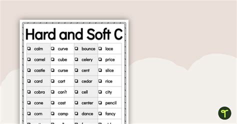 Word Study List Words With Soft And Hard C Teach Starter