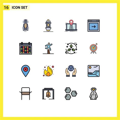Universal Icon Symbols Group Of 16 Modern Flat Color Filled Lines Of