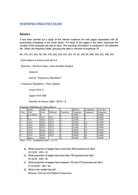 Statistics Practice Exam STATISTICS PRACTICE EXAM Exercise 1 It Has Been Carried Out A Study