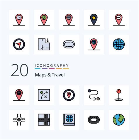 Maps Travel Line Filled Color Icon Pack Like Book Road Map Marker Crossroad Maps