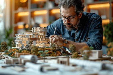 Premium Photo Architects Working With Blueprint And Mockup House