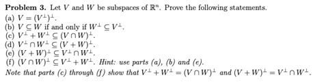 solved problem 3 let v and w be subspaces of r prove the following