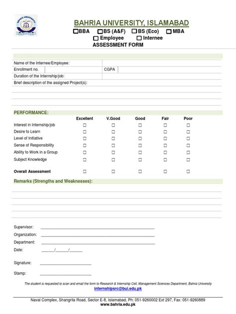 Internship Assessment Form Pdf