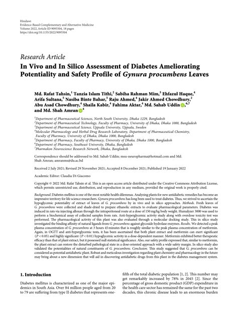 Pdf In Vivo And In Silico Assessment Of Diabetes Ameliorating