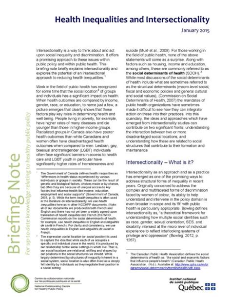 Health Inequalities And Intersectionality National Collaborating Centre For Healthy Public Policy