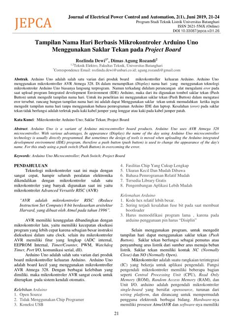 PDF Tampilan Nama Hari Berbasis Mikrokontroler Arduino Uno Menggunakan Saklar Tekan Pada