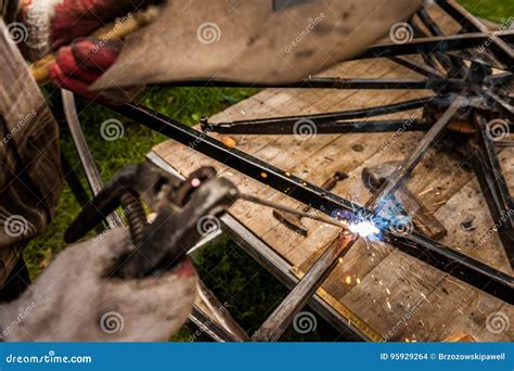 Close Hand Man Arc Welding Or Stick Welding Royalty Free Stock Image CartoonDealer