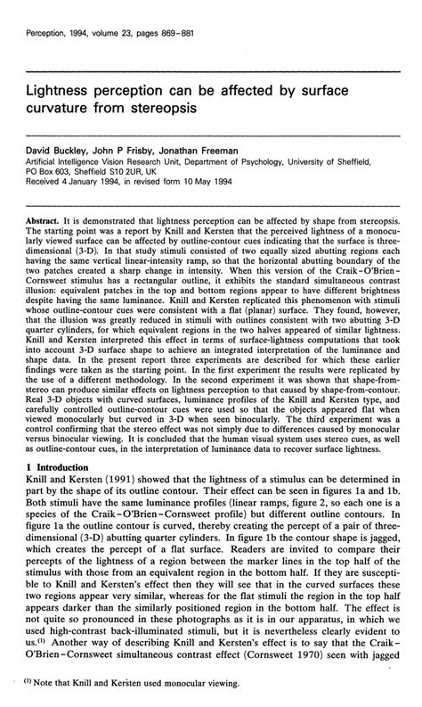 Pdf Lightness Perception Can Be Affected By Surface Curvature From Stereopsis
