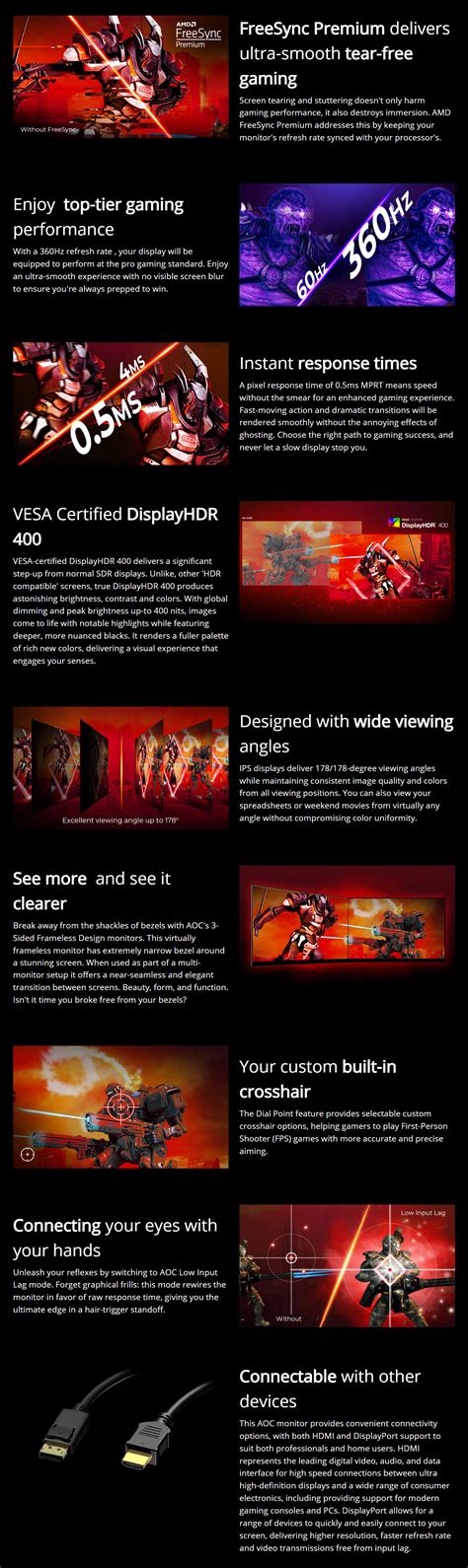 AOC 27in FHD 360Hz FreeSync IPS Gaming Monitor AG275FS Msy Com Au