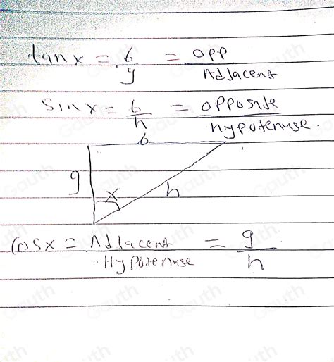 Solved Look At The Figure If Tan X° 6 9 And Sin X° 6 H What Is The Value Of Cos X° 1 Po