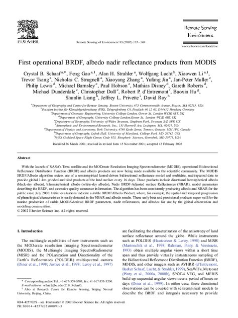 Pdf First Operational Brdf Albedo Nadir Reflectance Products From Modis