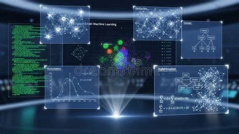 Surrounding Elements Include Network Graphs Flowcharts And Mathema