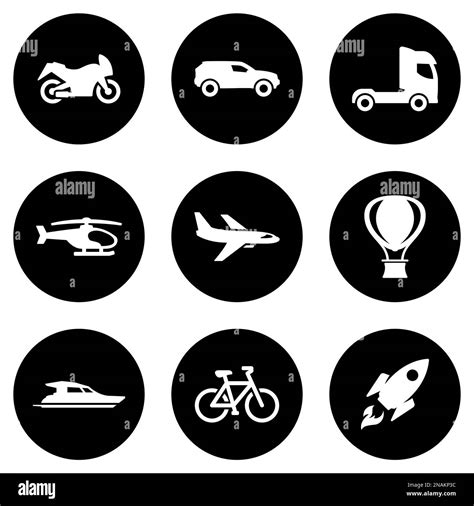 Set Of White Icons Isolated Against A Black Background On A Theme Transport Stock Vector Image